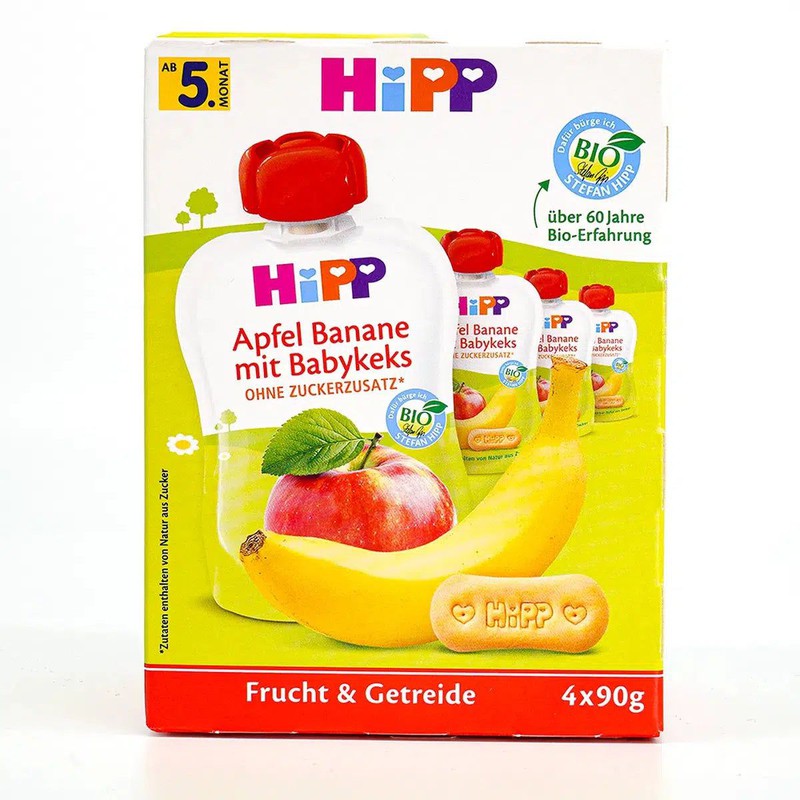 HiPP Fruit Pouches - Apple-Banana & Baby Biscuit (5+ Months)